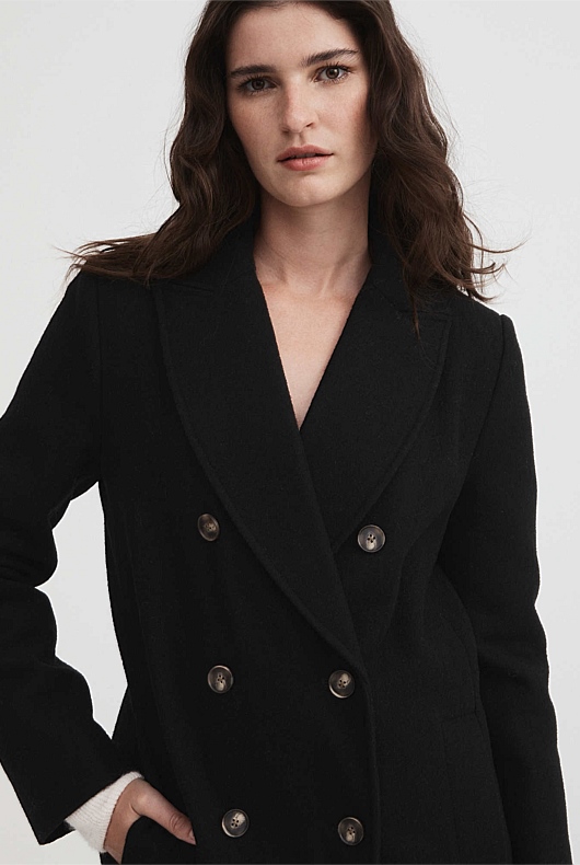 Black Classic Wool Blend Double Breasted Coat - Women's Wool Coats ...