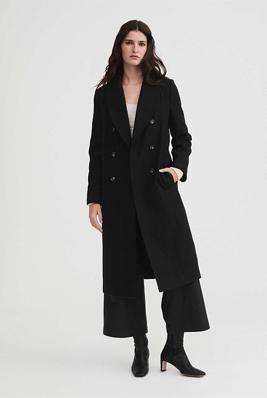 Black Classic Wool Blend Double Breasted Coat - Women's Wool Coats ...
