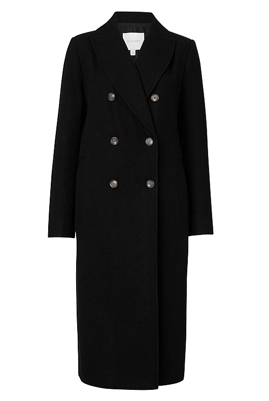 Black Classic Wool Blend Double Breasted Coat - Women's Wool Coats ...