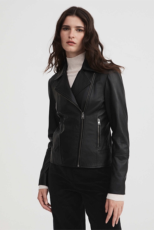 Black Leather Biker Jacket - Women's Jackets | Witchery