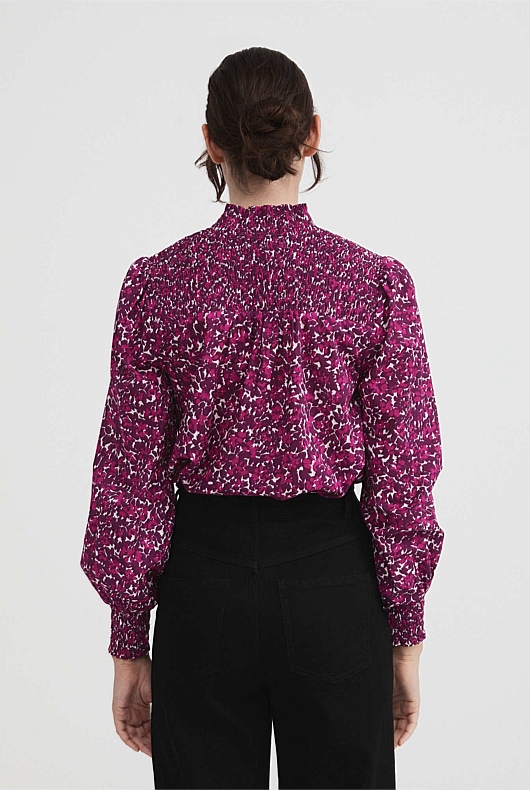 Cranberry Berry Floral Shirred Blouse - Women's Evening Shirts | Witchery