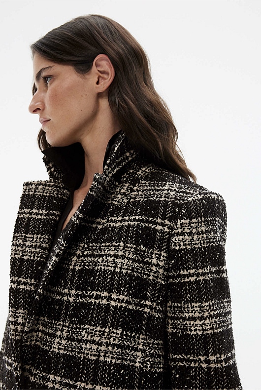 Black Wool Blend Yarn Dye Check Coat - Women's Wool Coats | Witchery