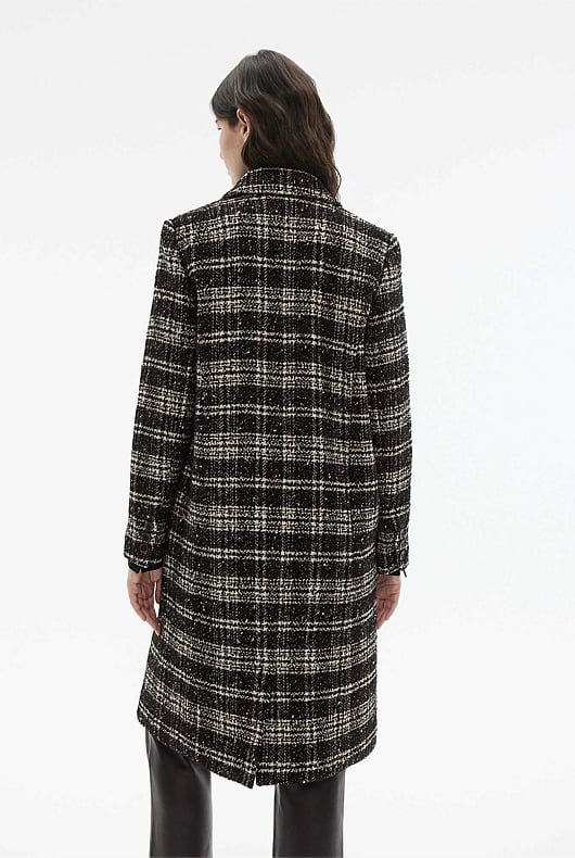 Black Wool Blend Yarn Dye Check Coat - Women's Wool Coats | Witchery