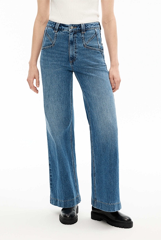 Indigo Wide Leg Angled Pocket Jean - Women's Straight Jeans | Witchery