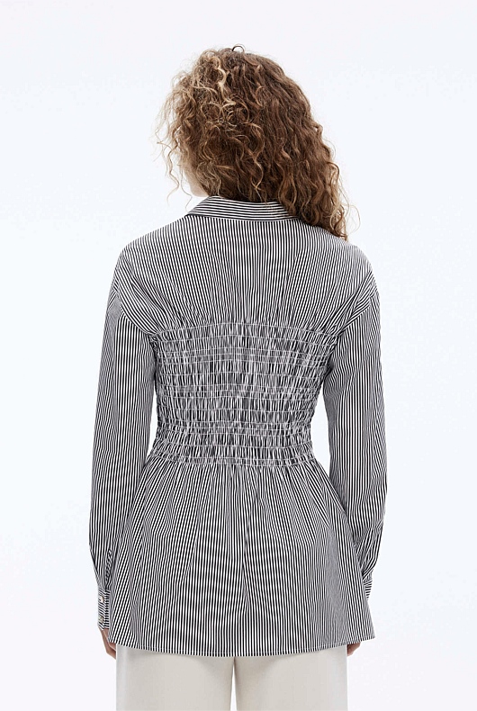 Onyx Cotton Stripe Shirred Shirt - Women's Long Sleeve Shirts | Witchery