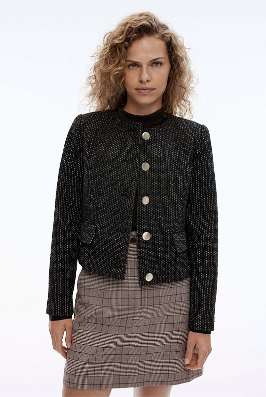 Black Wool Blend Textured Jacket - Women's Jackets | Witchery