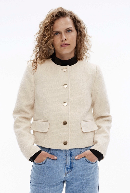 Cream Wool Blend Textured Jacket - Women's Jackets | Witchery