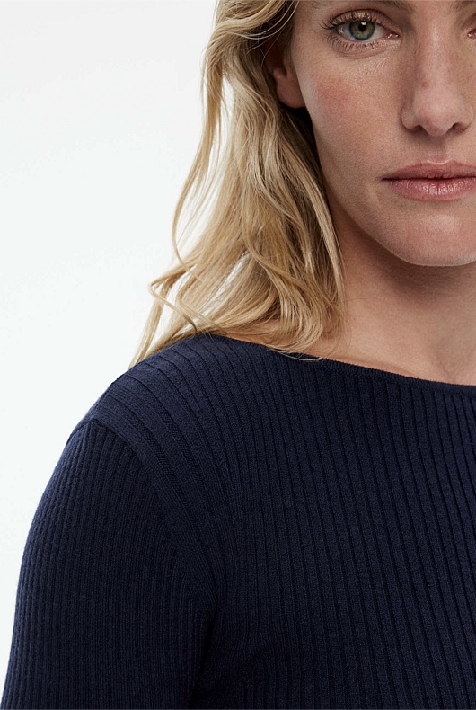 Regatta Blue Boat Neck Rib Knit - Women's Knitwear | Witchery