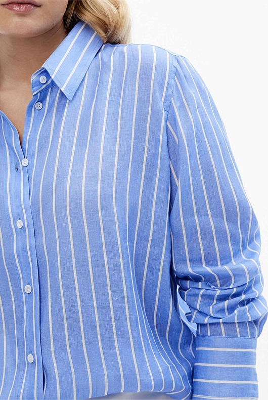 Vivid Blue French Linen Stripe Shirt - Women's Linen Shirts | Witchery