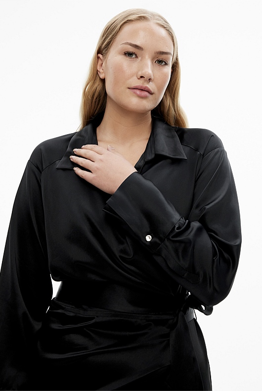 Black Acetate Wrap Dress - Women's A Line Dresses | Witchery