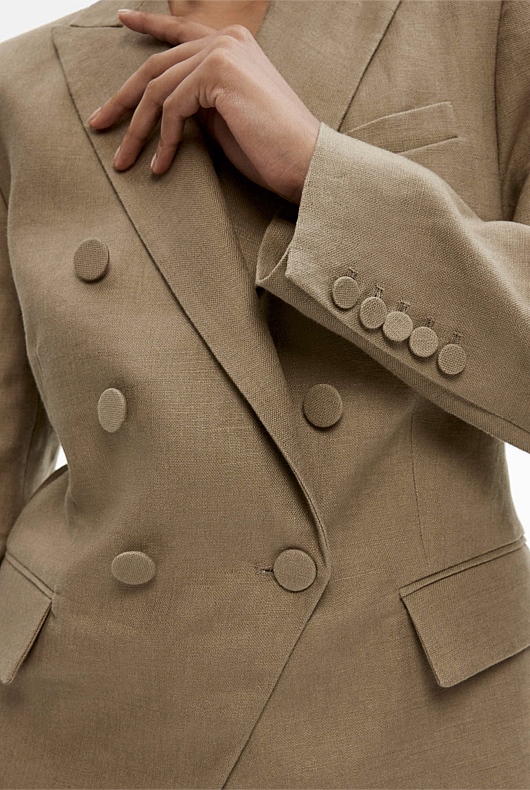 Washed Green Linen Double-Breasted Blazer - Women's Blazers | Witchery