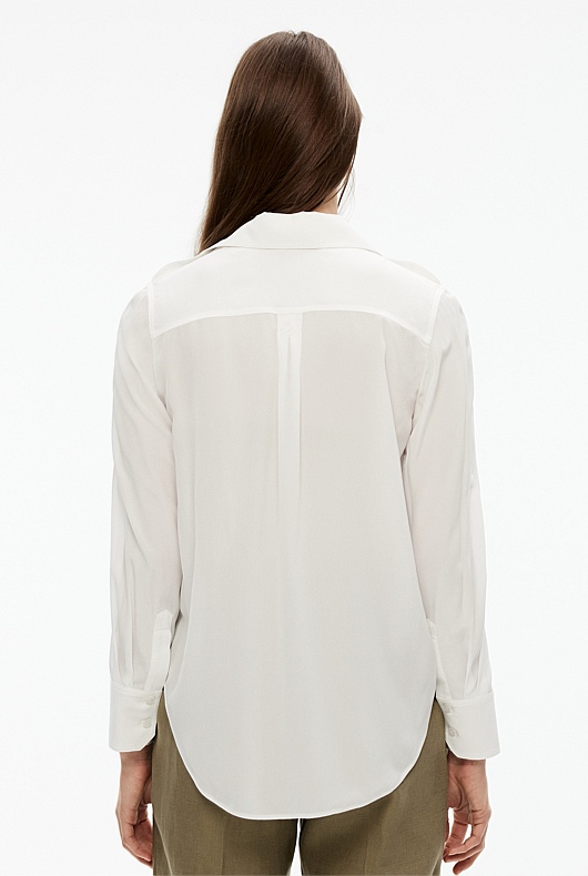 Chalk Silk Utility Tab Sleeve Shirt - Women's Long Sleeve Shirts | Witchery