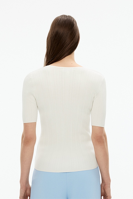 Chalk Variegated Rib Knit - Women's Short Sleeve Tops | Witchery