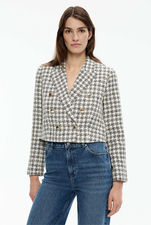 Black Yarn-Dye Boucle Double-Breasted Blazer - Women's Blazers | Witchery