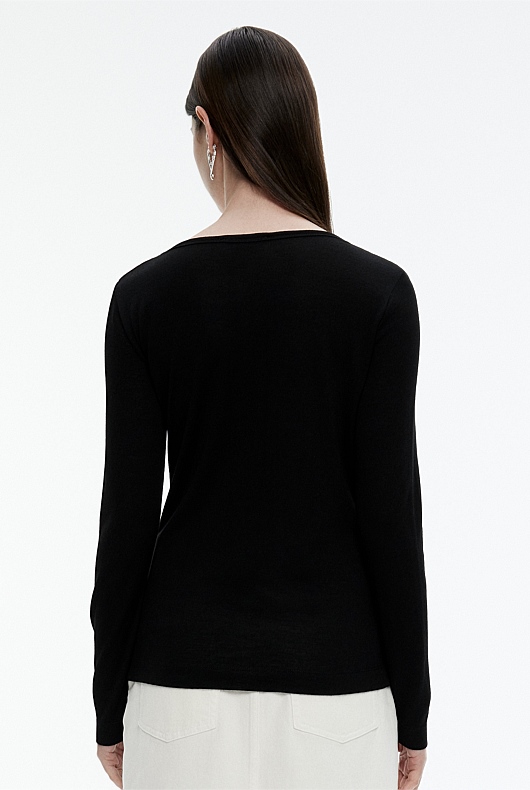Black Wool Long Sleeve Top Womens Tops And T Shirts Witchery
