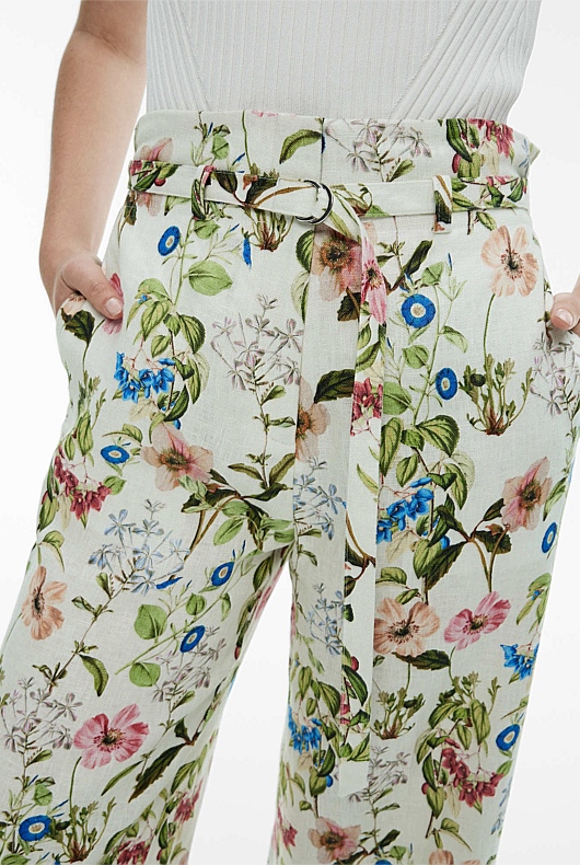 Porcelain Botanical Print Trouser - Women's High Waisted Pants | Witchery