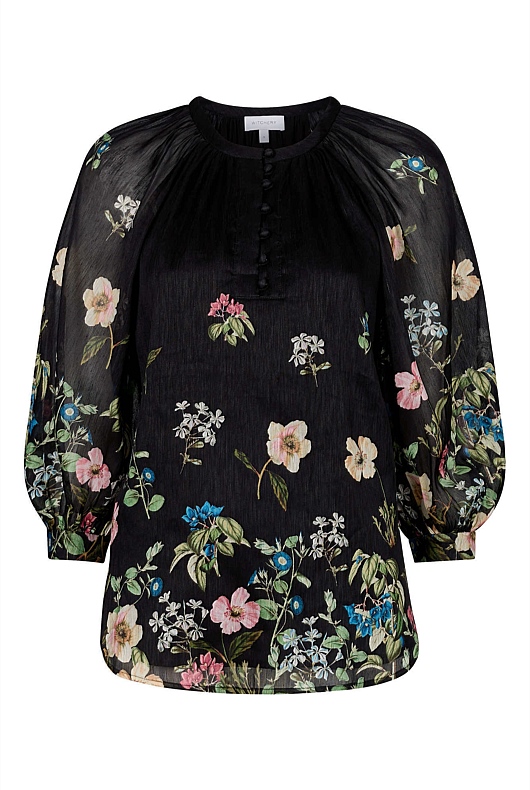 Raven Botanical Silk Linen Blouse - Women's Evening Shirts | Witchery