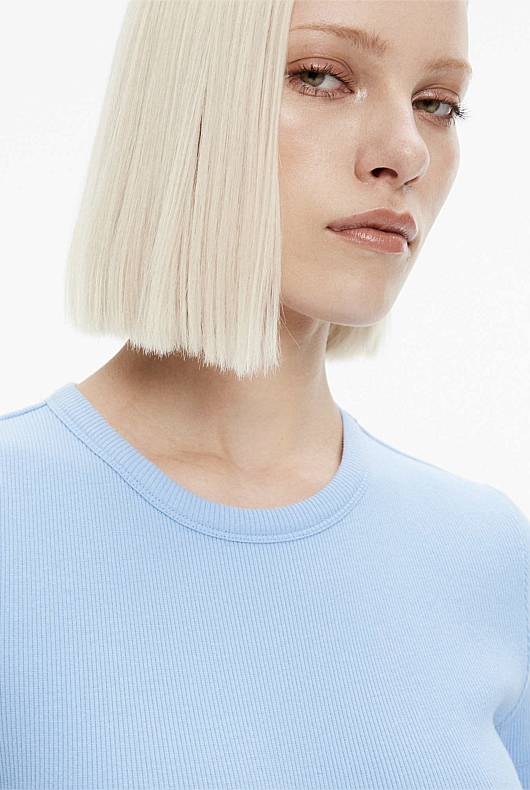 Pastel Blue Cotton Rib Short Sleeve Tee - Women's Tops & T Shirts ...