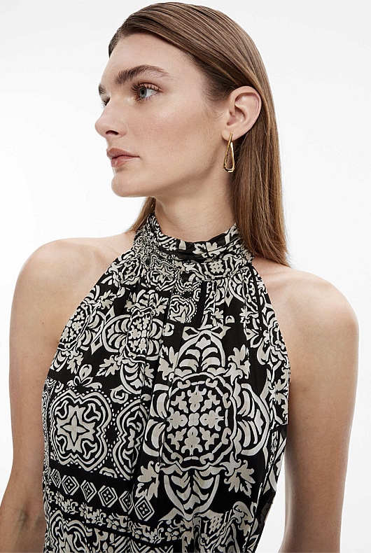 Black Carbon Tile Print Halter Dress - Women's Christmas Party Dresses ...