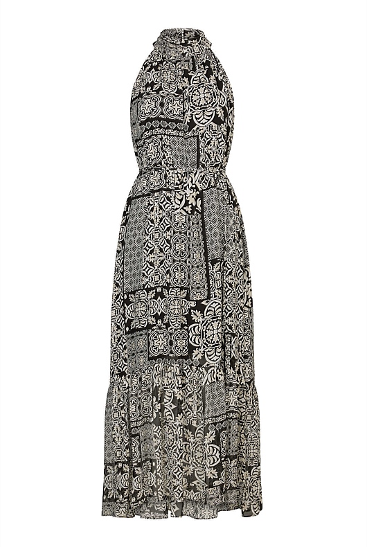 Black Carbon Tile Print Halter Dress - Women's Christmas Party Dresses ...