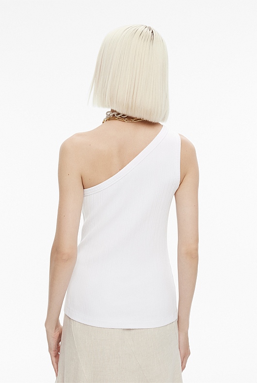 Pure White One Shoulder Tank - Women's Sleeveless Tops | Witchery