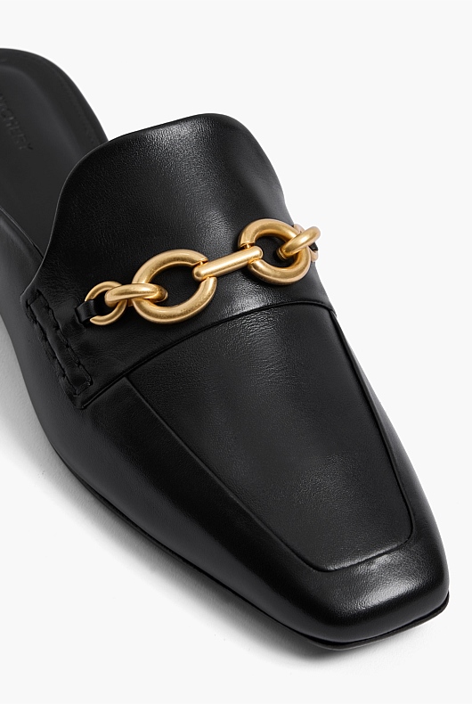 Black Leather Mule Loafer with Chain - Women's Workwear Shoes | Witchery