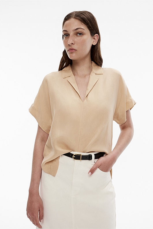 Honey Cupro Pop Over Blouse - Women's Oversized Shirts | Witchery