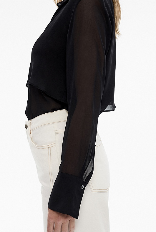 Black Georgette Layered Shirt - Women's Long Sleeve Shirts | Witchery