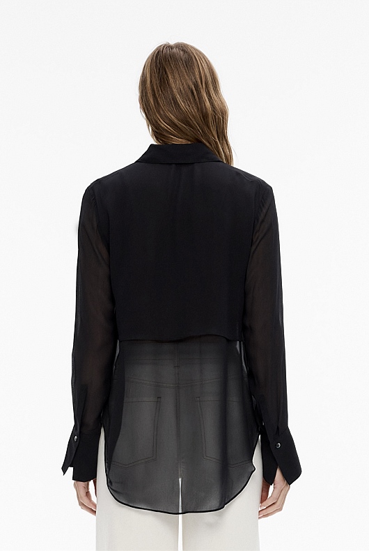 Black Georgette Layered Shirt - Women's Long Sleeve Shirts | Witchery