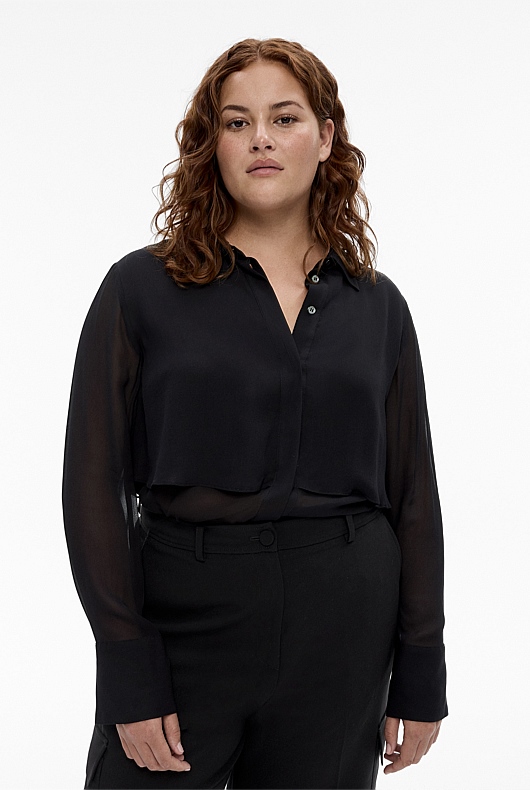 Black Georgette Layered Shirt - Women's Long Sleeve Shirts | Witchery