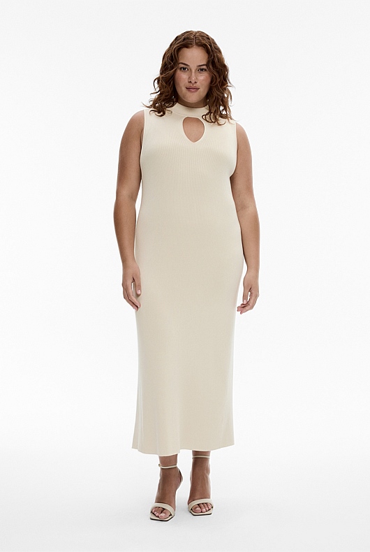 Cream Keyhole Detail Knit Dress - Women's Casual Dresses | Witchery