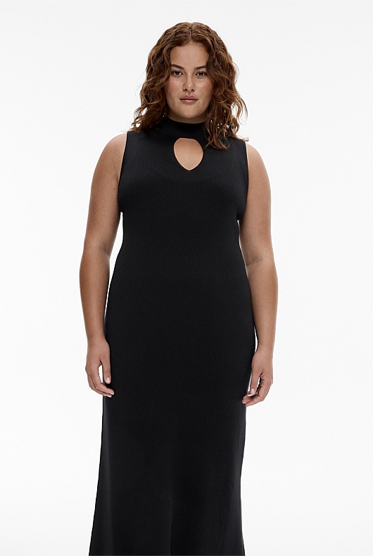 Black Keyhole Detail Knit Dress - Women's Dresses | Witchery
