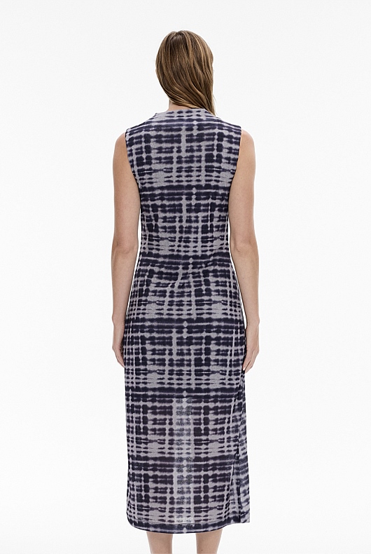 French Navy Blurred Check Mesh Dress - Women's Dresses | Witchery