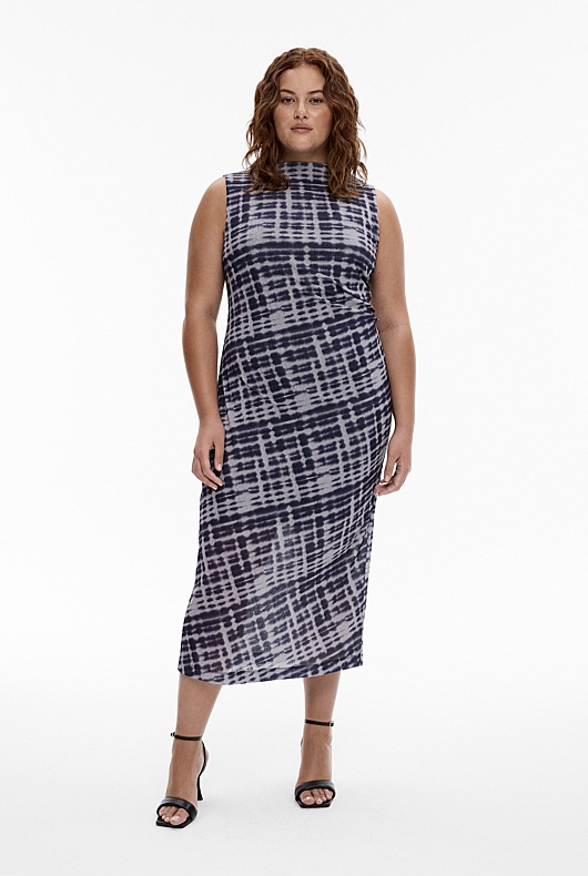 French Navy Blurred Check Mesh Dress - Women's Dresses | Witchery
