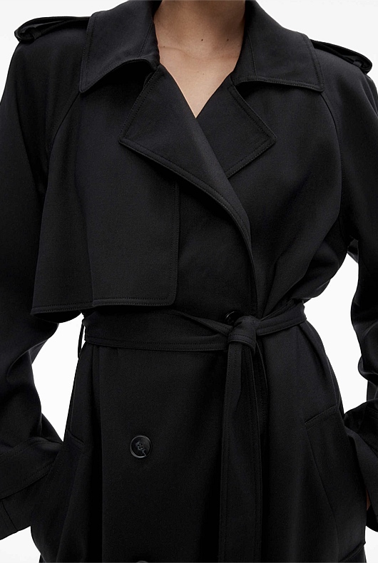Black Draped Trench Coat - Women's Jackets | Witchery