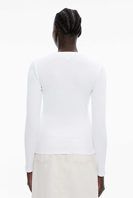 Pure White Cotton Long Sleeve Rib Top - Women's Long Sleeve Tops | Witchery