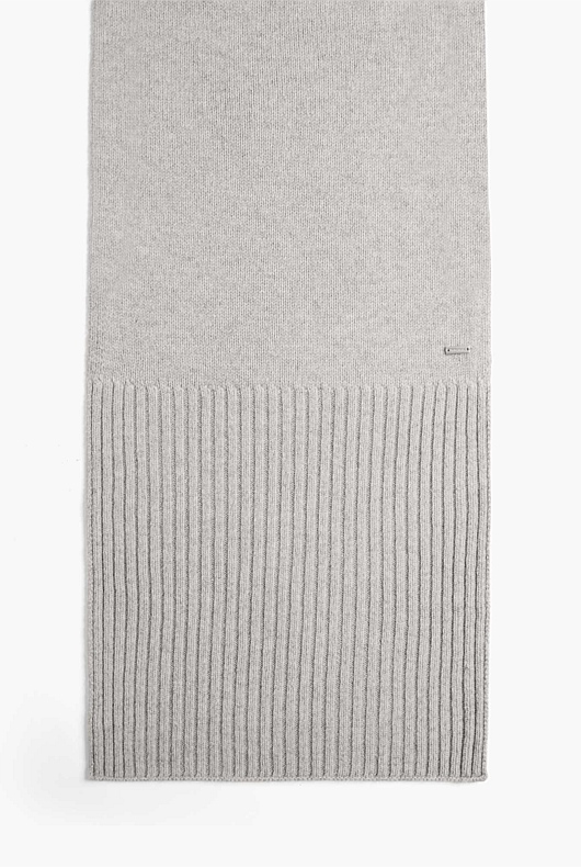 Light Grey Marle Rib Trim Knit Scarf - Women's Scarves & Wraps | Witchery