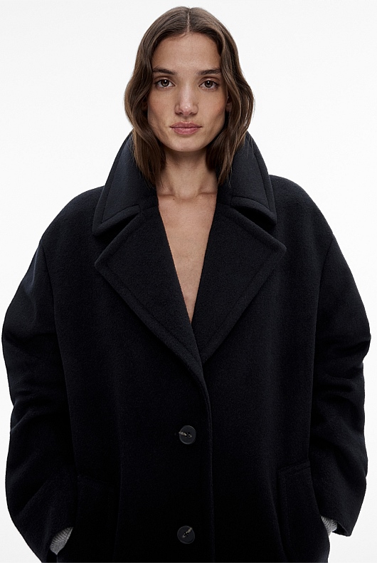 Black Wool Cashmere Lapel Coat - Women's Coats | Witchery