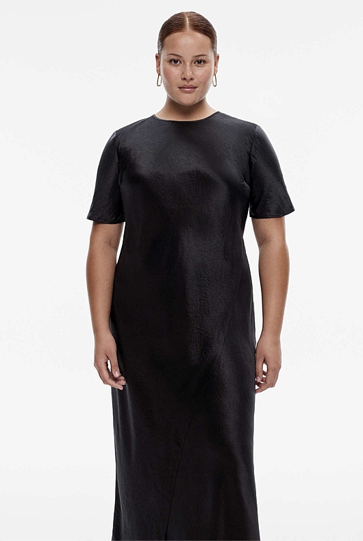 Black Acetate Short Sleeve Slip Dress - Women's A Line Dresses | Witchery