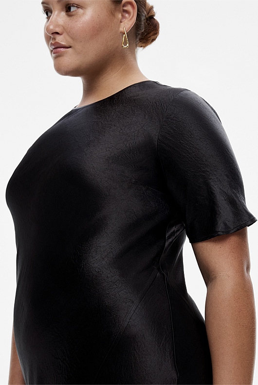 Black Acetate Short Sleeve Slip Dress - Women's A Line Dresses | Witchery