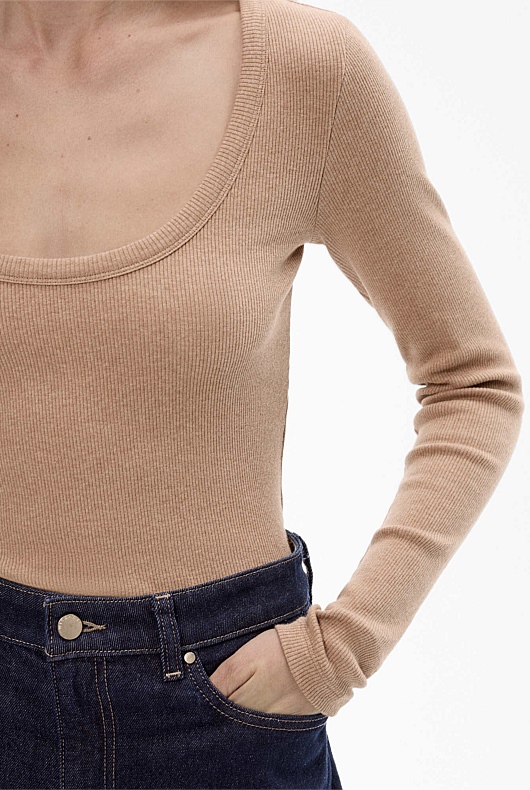 Natural Marle Scoop Neck Rib Top - Women's Workwear Tops | Witchery