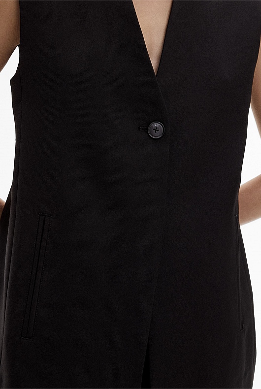 Black Wool Blend Single-Breasted Vest - Women's Vests & Waistcoats ...