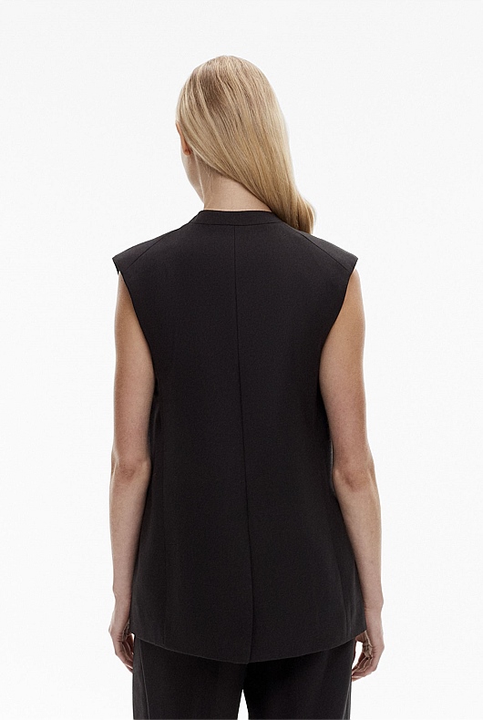 Black Wool Blend Single-Breasted Vest - Women's Vests & Waistcoats ...