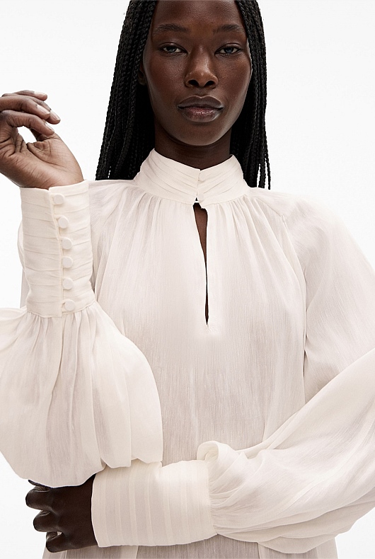 Chalk High-Neck Raglan Blouse - Women's Long Sleeve Shirts | Witchery