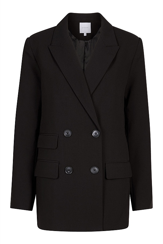 Black Viscose Blend Double-Breasted Blazer - Women's Blazers | Witchery