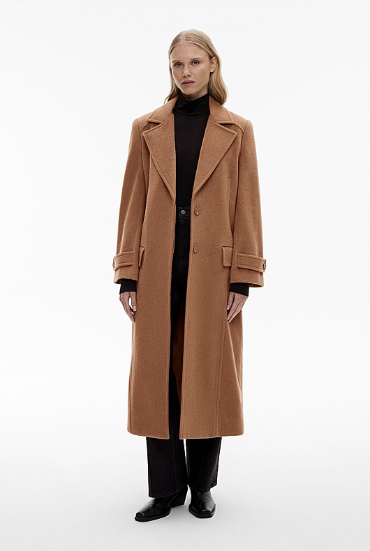 Golden Brown Wool Cashmere Tie Coat - Women's Coats | Witchery