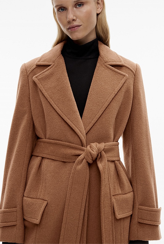Golden Brown Wool Cashmere Tie Coat - Women's Coats | Witchery