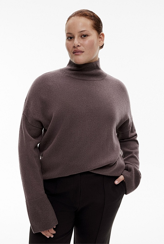 Raisin Wool High Neck Knit - Women's Turtleneck Jumpers | Witchery