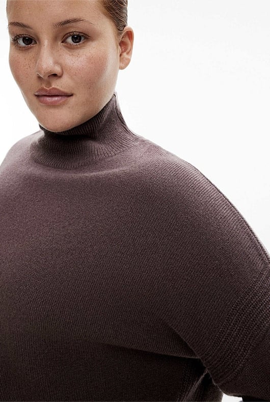 Raisin Wool High Neck Knit - Women's Turtleneck Jumpers | Witchery