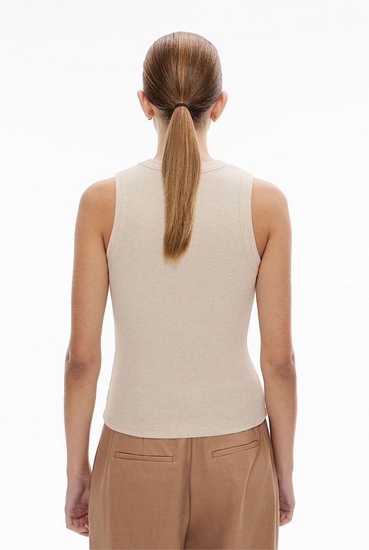 Stone Melange Crew Rib Tank - Women's Sleeveless Tops | Witchery